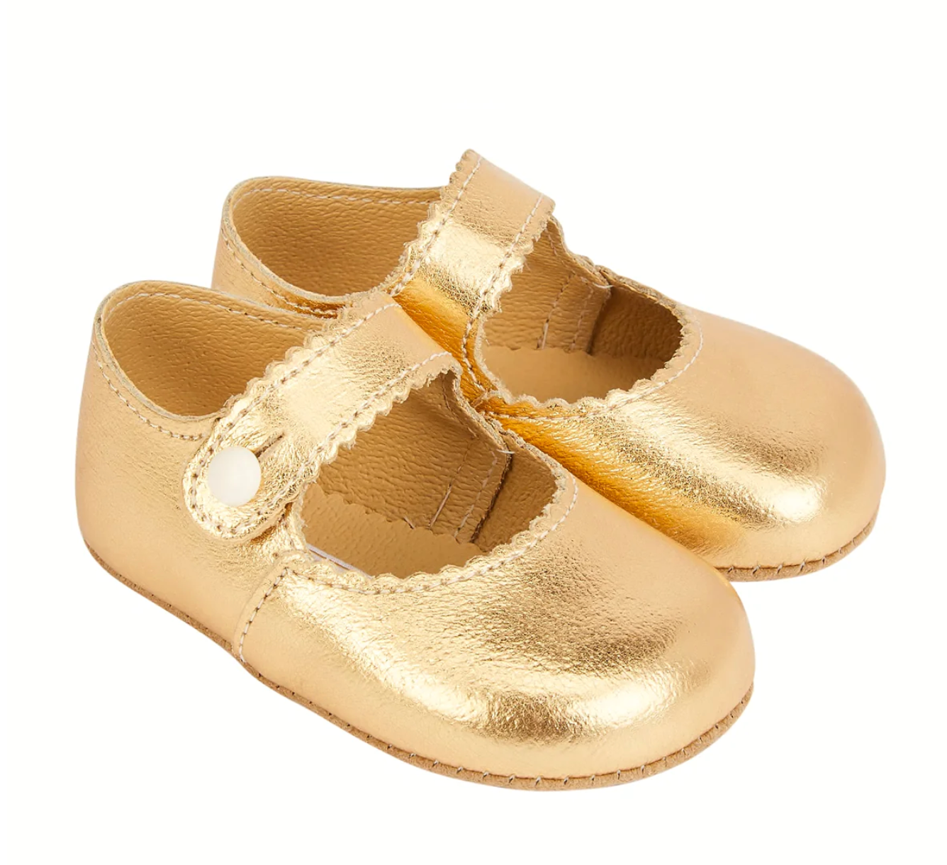 Emma Early Days Gold Button Fasten Leather Bar Shoe | The Little French Hen
